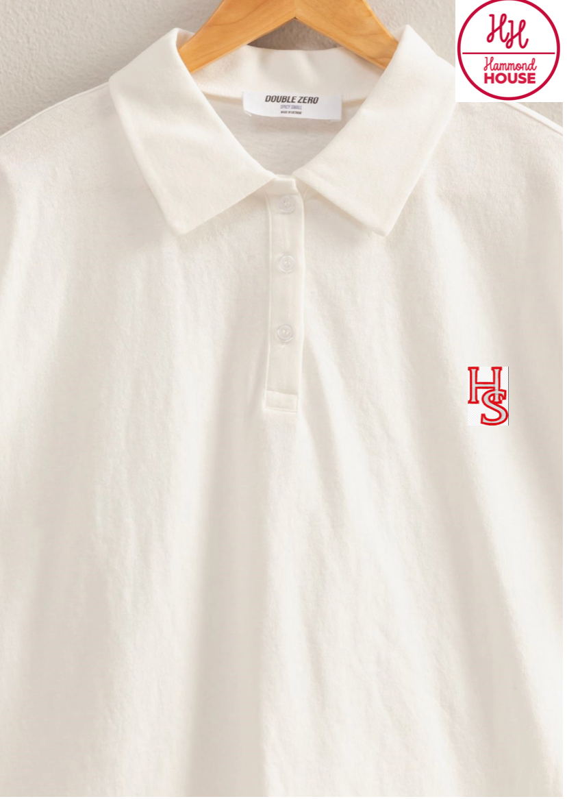 Women's Boxy White Collared Shirt with HS – Hammond House